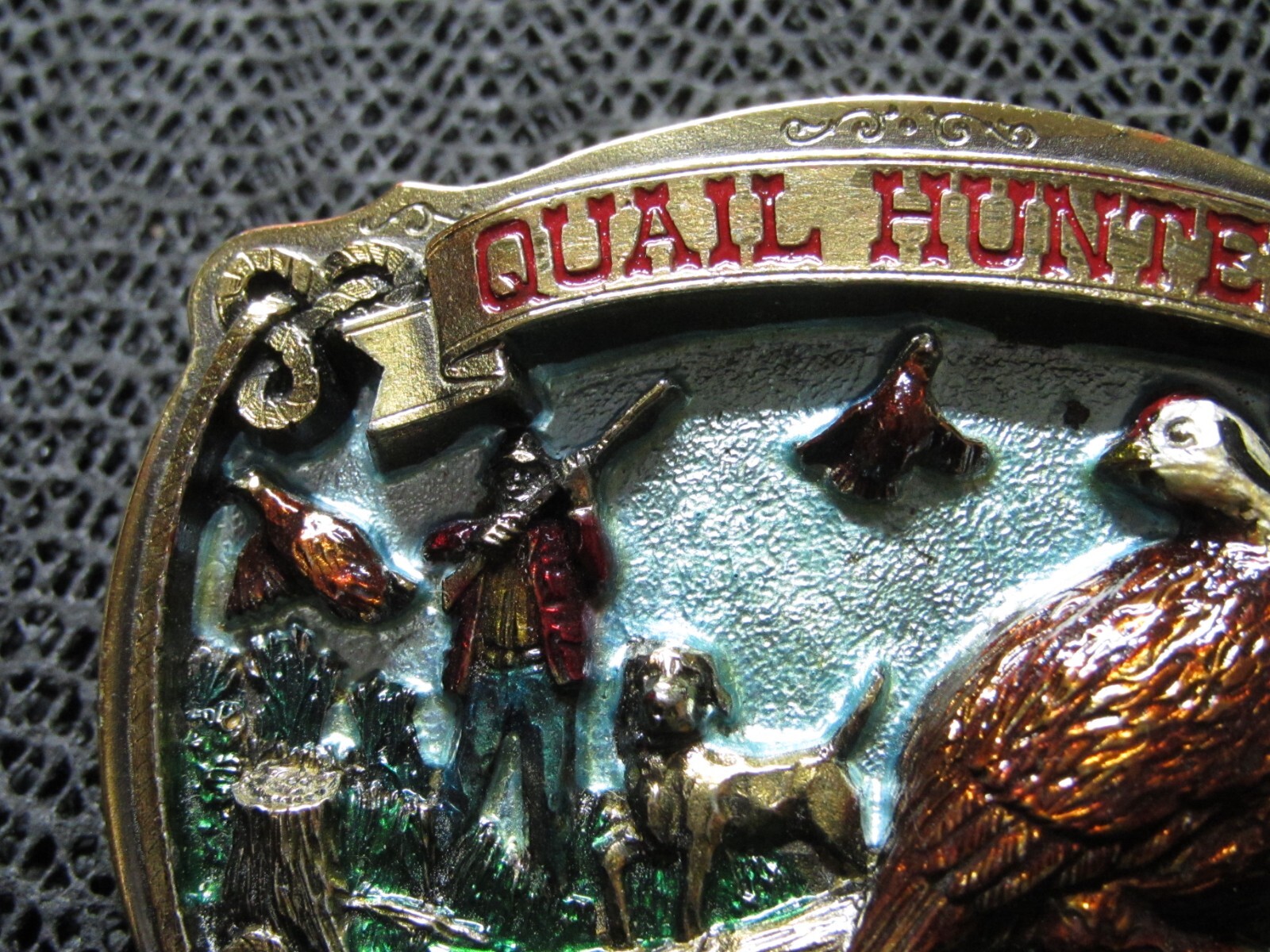 QUAIL HUNTER SCENE BELT BUCKLE! VINTAGE! RARE! GREAT … - Gem
