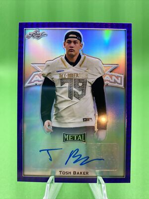 TOSH BAKER 2020 Leaf Metal ALL-AMERICAN BOWL PURPLE AUTO /15 NOTRE DAME ...