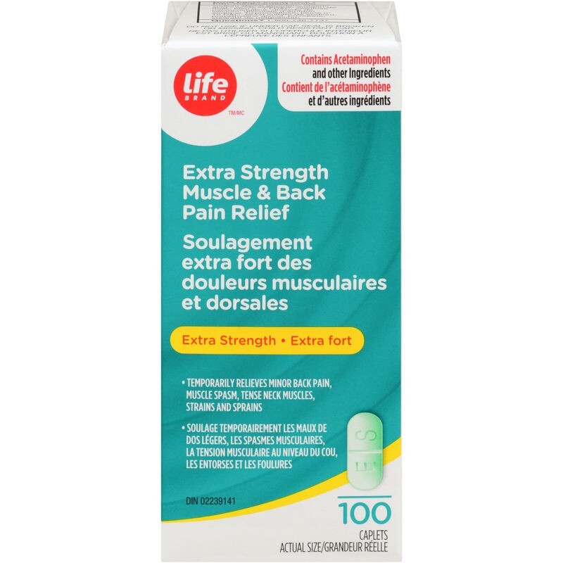 Extra Strength Muscle & Back Pain Relief Brand Life 100 caplets(2 PACK ...