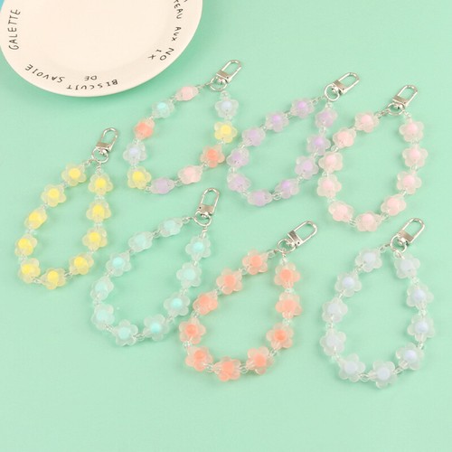 Cute Candy Color Flower Beads Lanyards KeyChains for Women Keyring Car ...