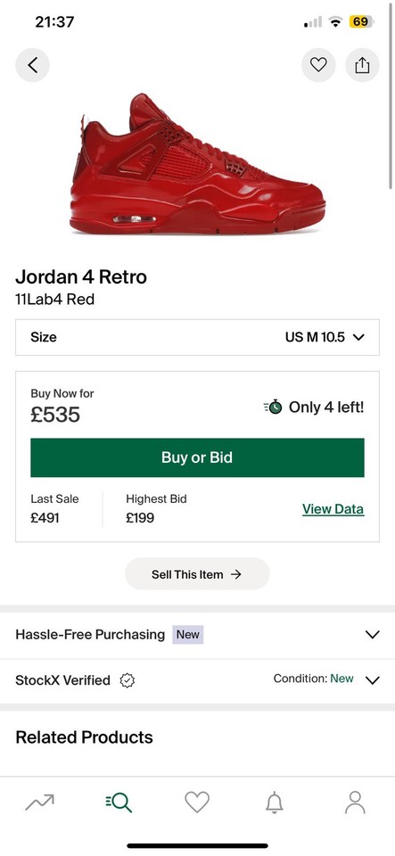Nike Air Jordan 4 Retro 11 LAB 4 RED Trainers UK 9.5 | eBay UK