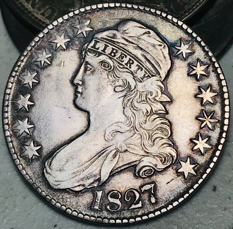 1827 Capped Bust Half Dollar 50C Square Base Choice 90% Silver US Coin ...