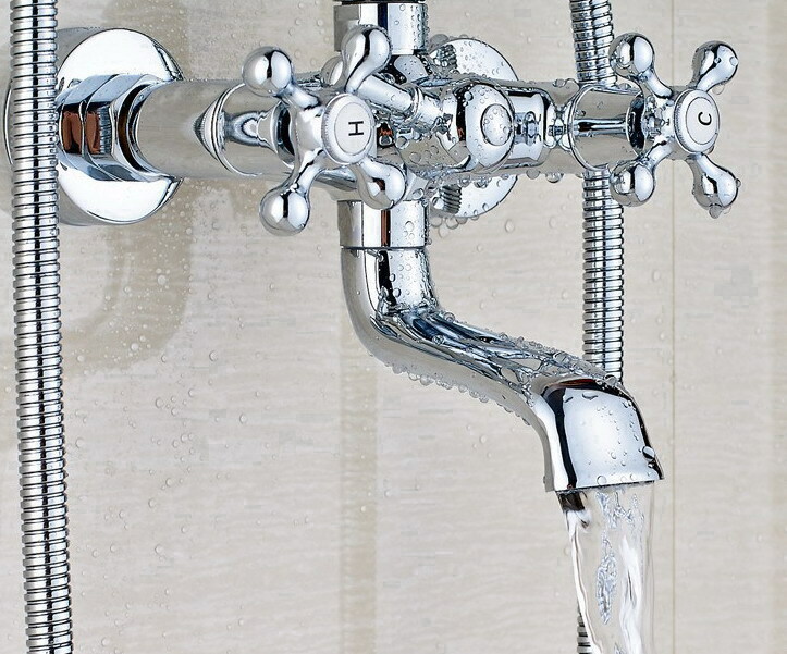 Polished Chrome Brass Rain Bathroom Rainfall Shower Faucet Set Mixer ...