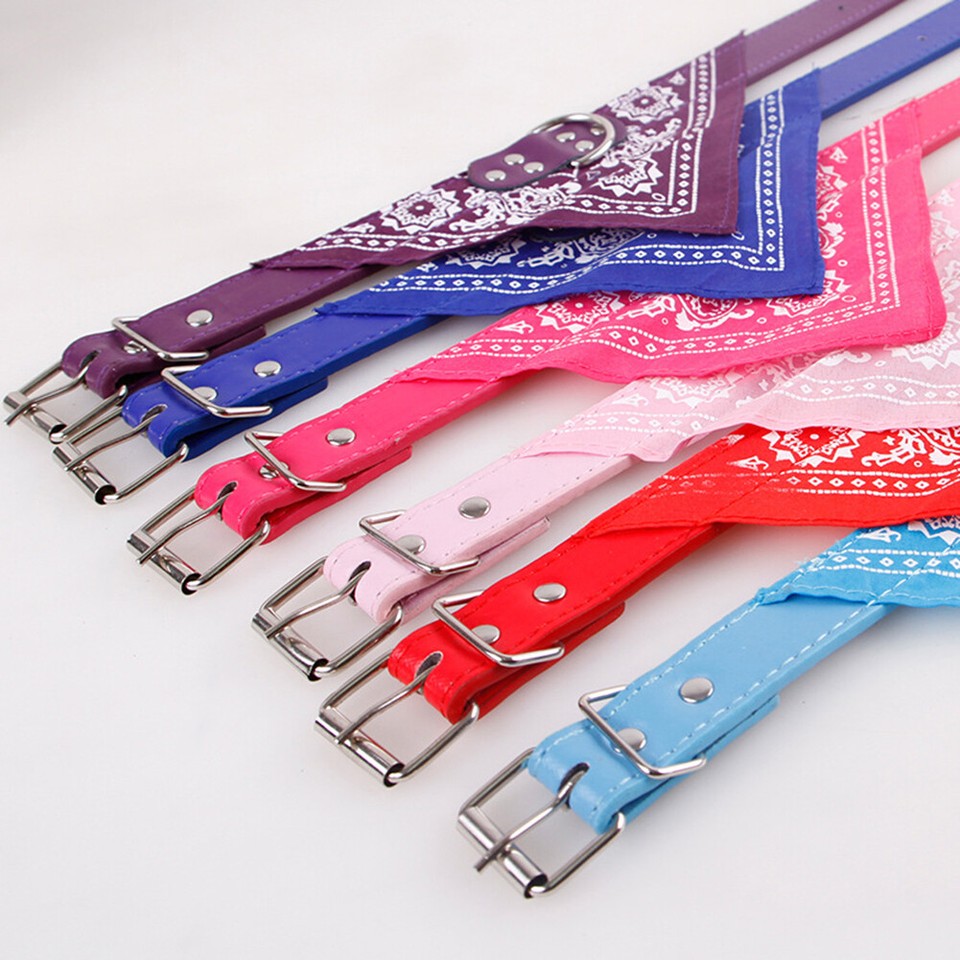Adjustable Pet Dog Puppy Cat Neck Scarf Bandana with Leather Collar ...