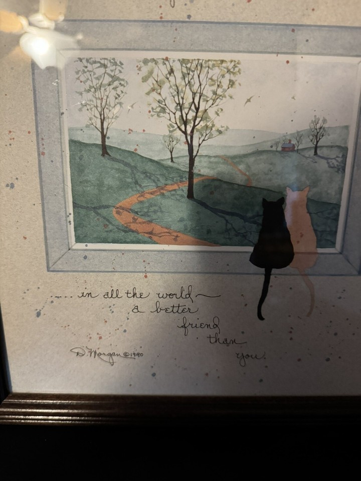 VTG 1990 D. Morgan Signed Framed Art Print "I Can't Imagine"Cats ...