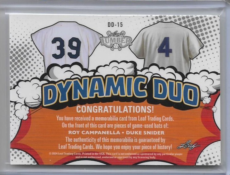 2024 Leaf Lumber ROY CAMPANELLA & DUKE SNIDER "Dynamic Duo Gold" Dual ...
