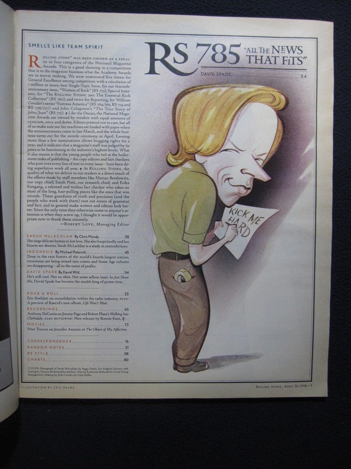 Rolling Stone Magazine April 30 1998 Sarah McLachlan David Spade | eBay
