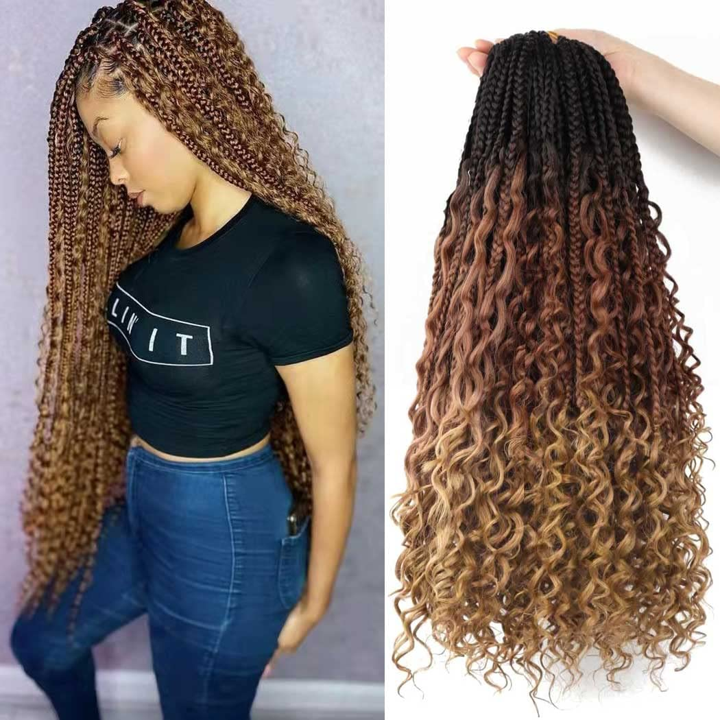 20 Inch Box Braids Crochet Hair with Curly Ends 7 Packs Boho Boddess ...