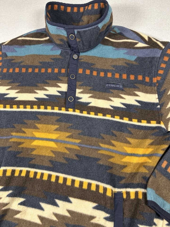 Cinch Western Aztec Print Snap-Front Fleece Pullover Sweater Mens ...