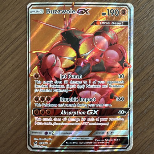 Buzzwole GX 2017 Invasion Full Art Ultra Rare NM Holo Pokemon Card 104/ ...