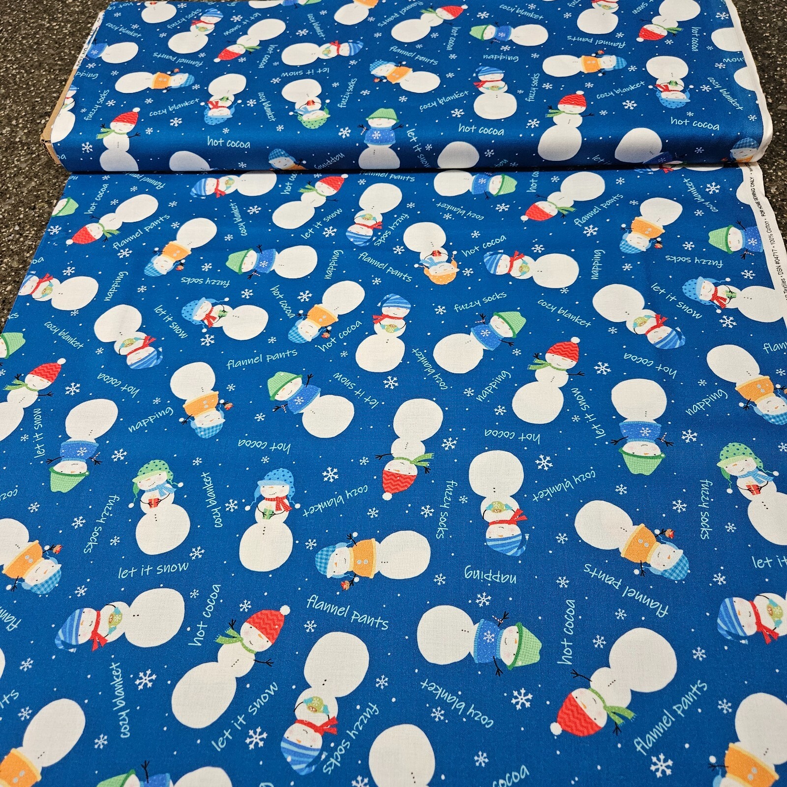 Winter Park BTY Robin Roderick P&B Textile Snowmen Flakes Words Dark ...