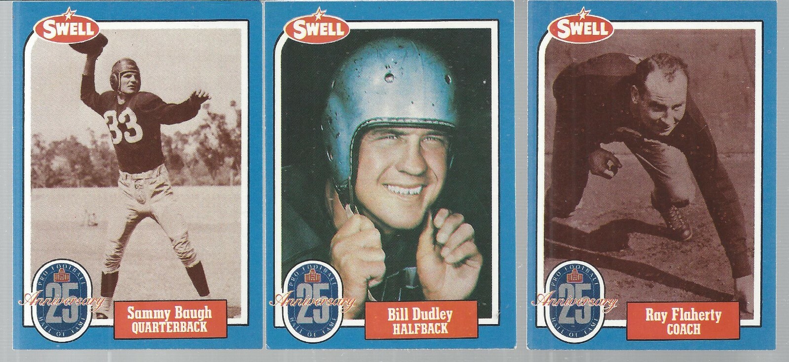 Sammy Baugh Bill Dudley & Ray Flaherty 1988 Swell NFL Football Trading ...