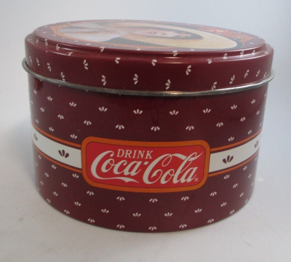 Coca-Cola Round Tin Canister with Lid Used | eBay