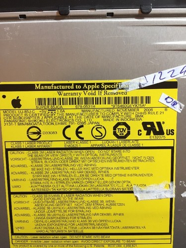 Apple iMac Super Drive CD-ROM DVD Optical 678-0531H, UJ-85J-C , 85JCA ...