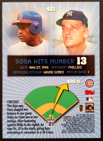 Sammy Sosa 1999 Topps Home Run Parade #461 HR #13 Chicago Cubs | eBay