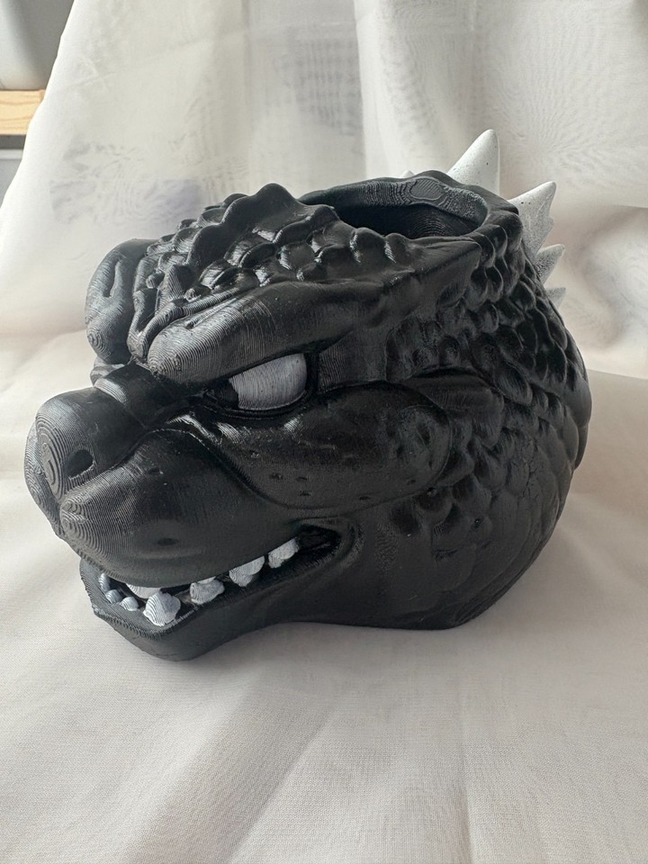 3D Printed Godzilla Planter – Unique Monster Head Plant Pot, Kaiju Home ...