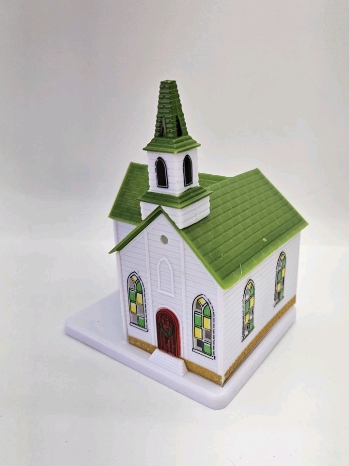 Cobblestone Corners Winter Village Church Chapel Light Up LED Green ...