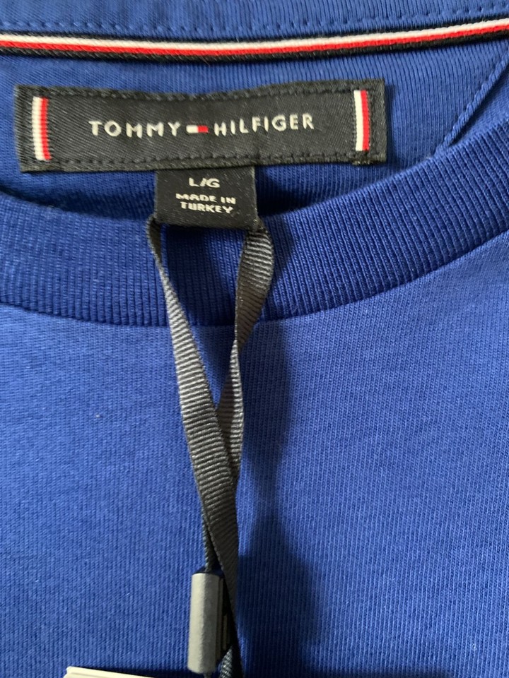 Tommy Hilfiger Mens Crest Logo Royal Blue T-Shirt L Cotton Casual Made ...