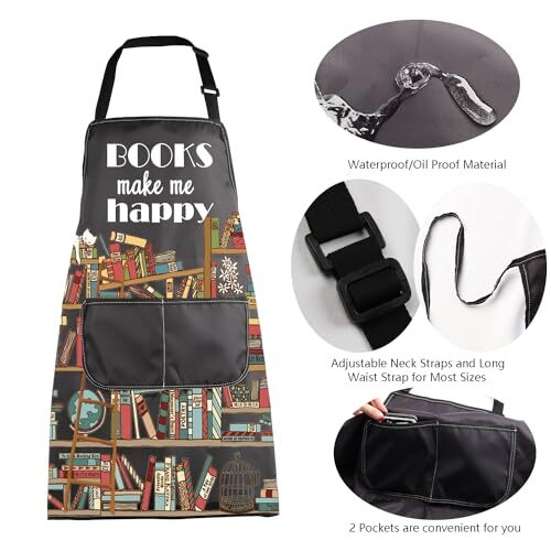 Book Apron with Pockets Bookworm Apron Book Lover Gift Bookshelf Apron ...