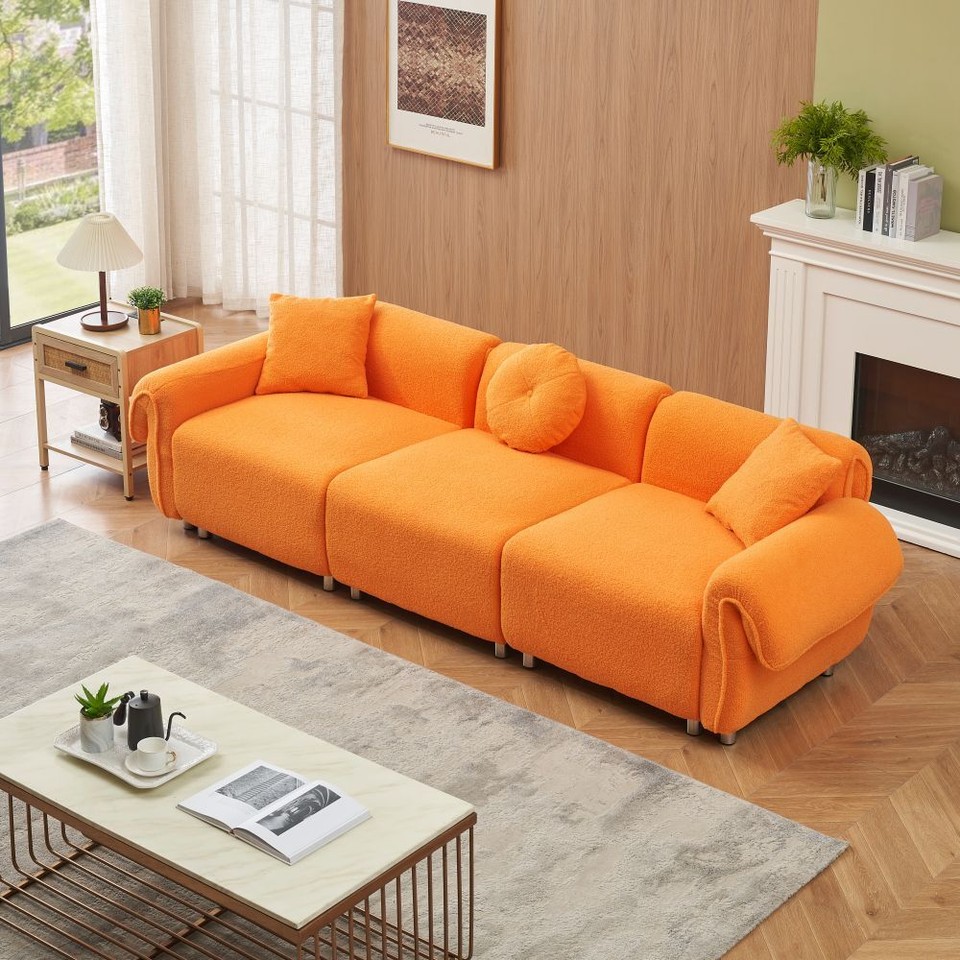 Modern Deep Seat 3-Seater Sofa Couch Upholstered Tufted Oversize Sofa w ...