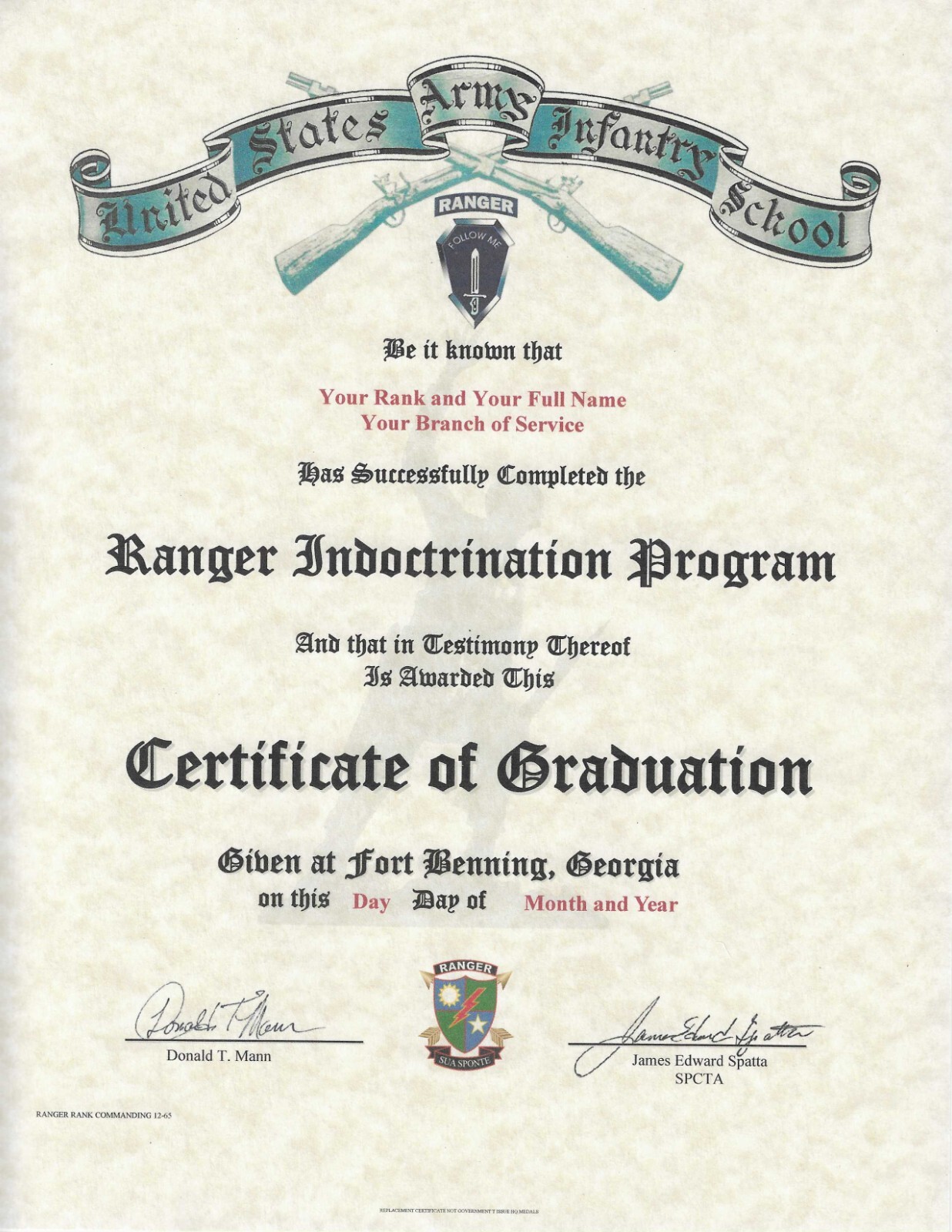 United States Army Ranger Indoctrination Program Diploma Replacement ...