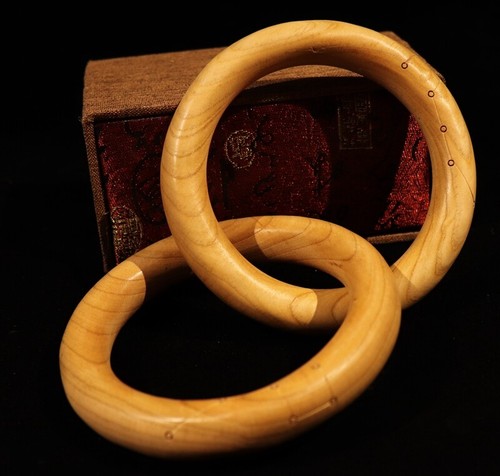 Peach Yin Yang Double Ring Talisman Wood Carved Taoist Qiankun Circle ...