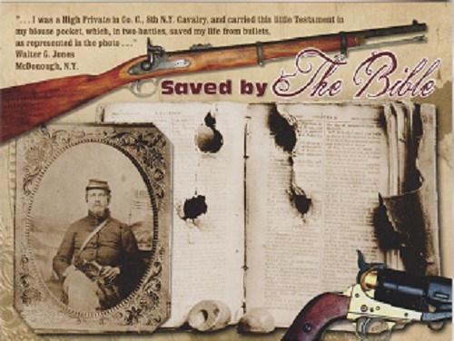 *Postcard-"Saved by The Bible" ...Bullets Hit The Bible in Pocket ...