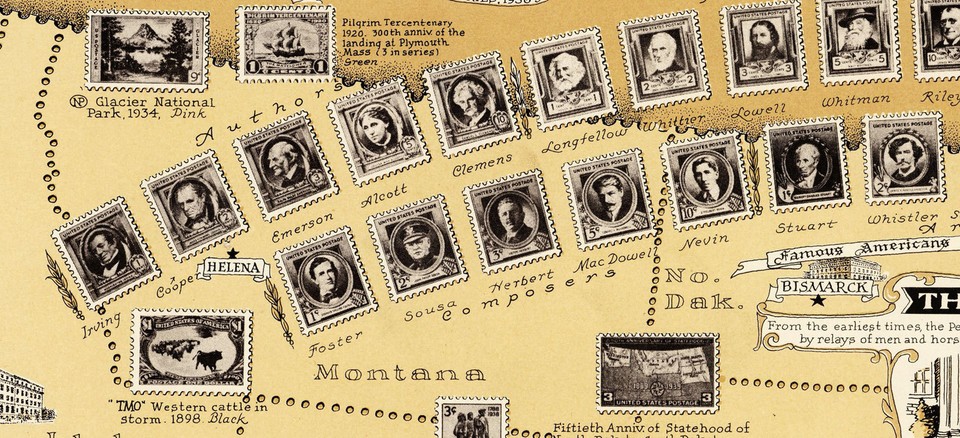 United States Stamps Pictorial Map U.S.A Philatelists of America Wall ...