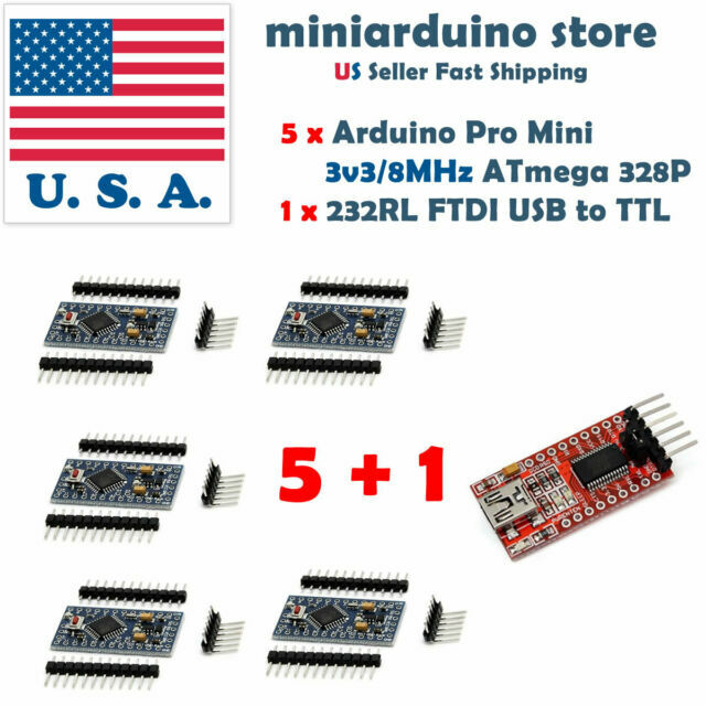 5Pcs Atmega328P Arduino Pro Mini Module 3.3V 8MHz 1Pcs FT232RL FTDI USB ...