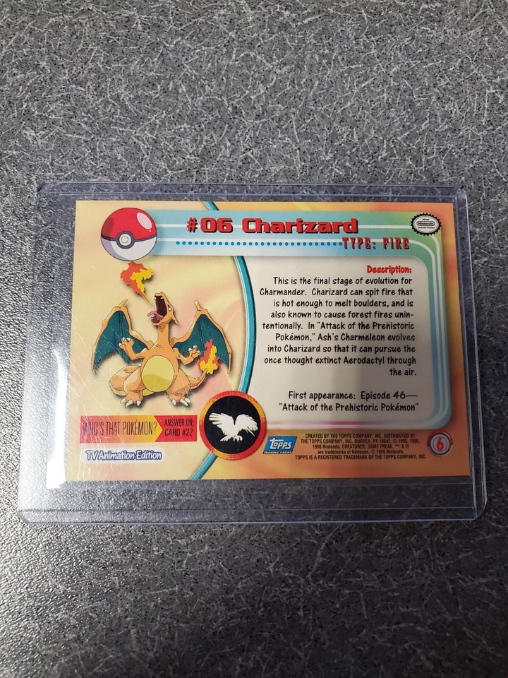 Pokemon Charizard #06 Non Holo Topps 1999 TV Animation Edition Crease ...