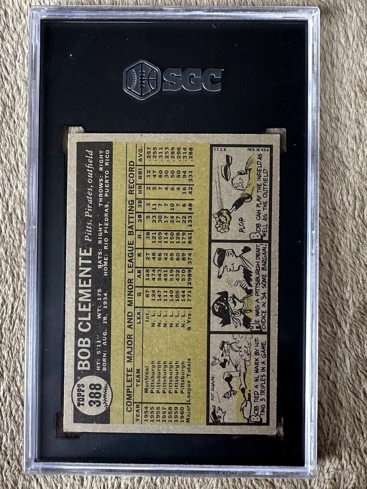 1961 Topps Bob Clemente #388 SGC 6.5 Pittsburgh Pirates HOF EX-NM+ ...