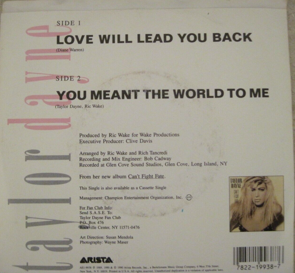 45-rpm-Arista / Taylor Dayne / Love will lead you back / 1989 / VG+ | eBay