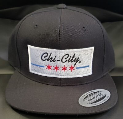Chi-City Apparel Embroidered Retro Chicago Flag Snapback Hat Black ...