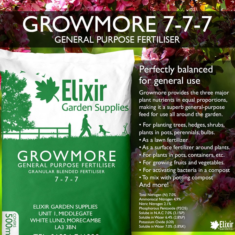 20kg Bag Growmore 7-7-7 Blended All-Round General Purpose Fertiliser ...