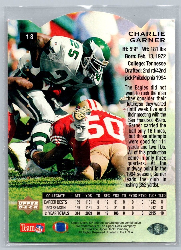 1994 Upper Deck PREMIER PROSPECTS Card # 18 Charlie Garner ...