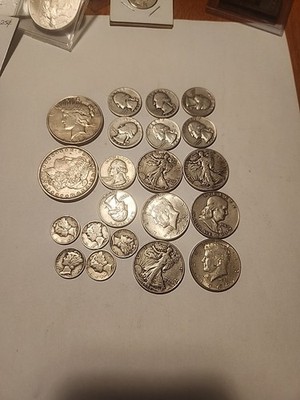 Junk 90% Silver Lot, $7Face Value Morgan&Peace Dollars, Silver Half’s ...