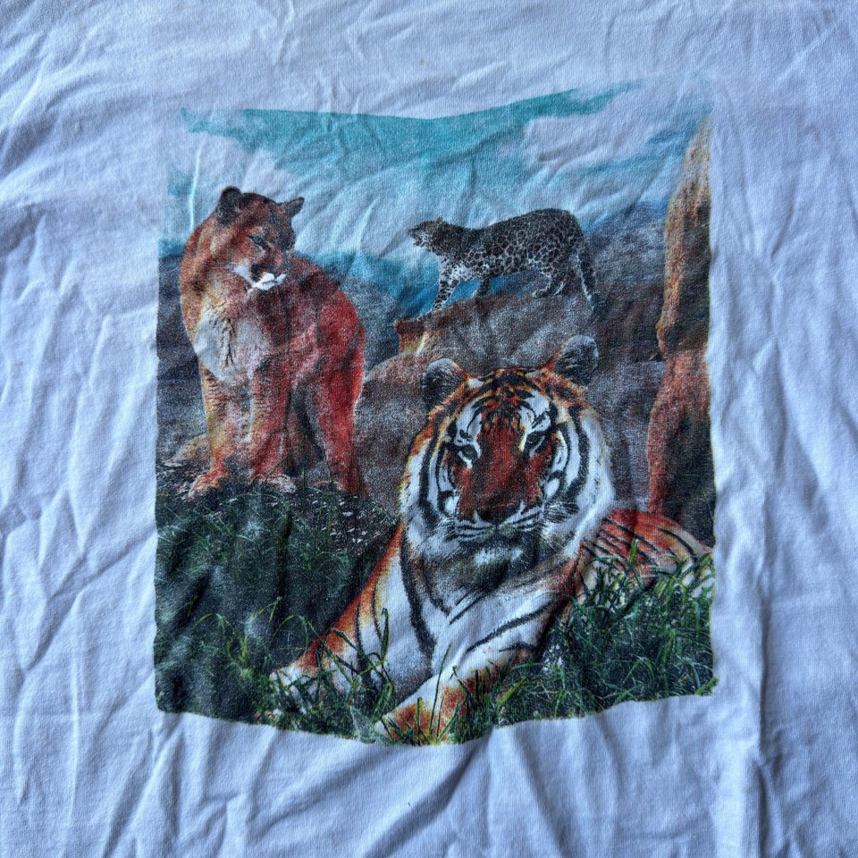 VINTAGE 90S TIGER LION ANIMAL T-SHIRT NATURE SINGLE STITCH FITS MEDIUM ...