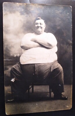 Real Photo Postcard RPPC - G W Nicholes Circus Fat Man. SIGNED ...