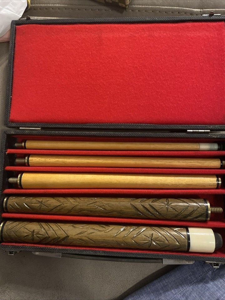 Vintage Pool Cue Carved Wood 5 Piece With Case | eBay