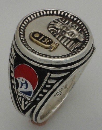 Artisan made Thutmose III sterling silver .925 Ring ,10k Gold cartouche ...