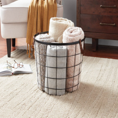 Stylish Large Round Wire Basket with Handles Storage Bin Stackable ...