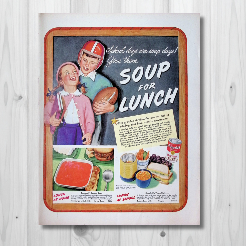 Campbell's Soup Lunch School Days Kids Art Football Sept 1952 Vintage ...