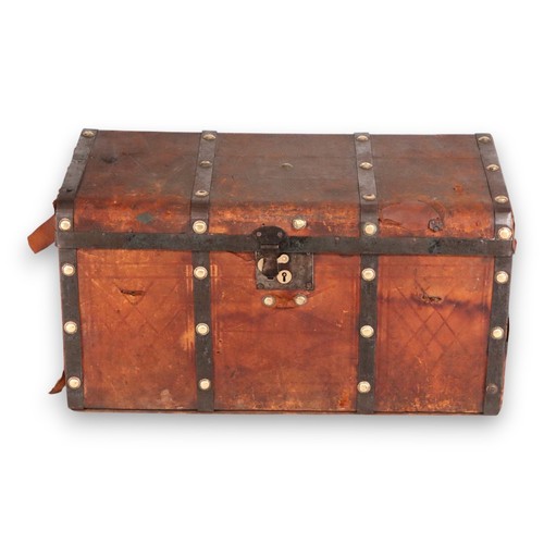 Leather Covered Civil War Era Brass Button Trunk 28" Coffee Table ...