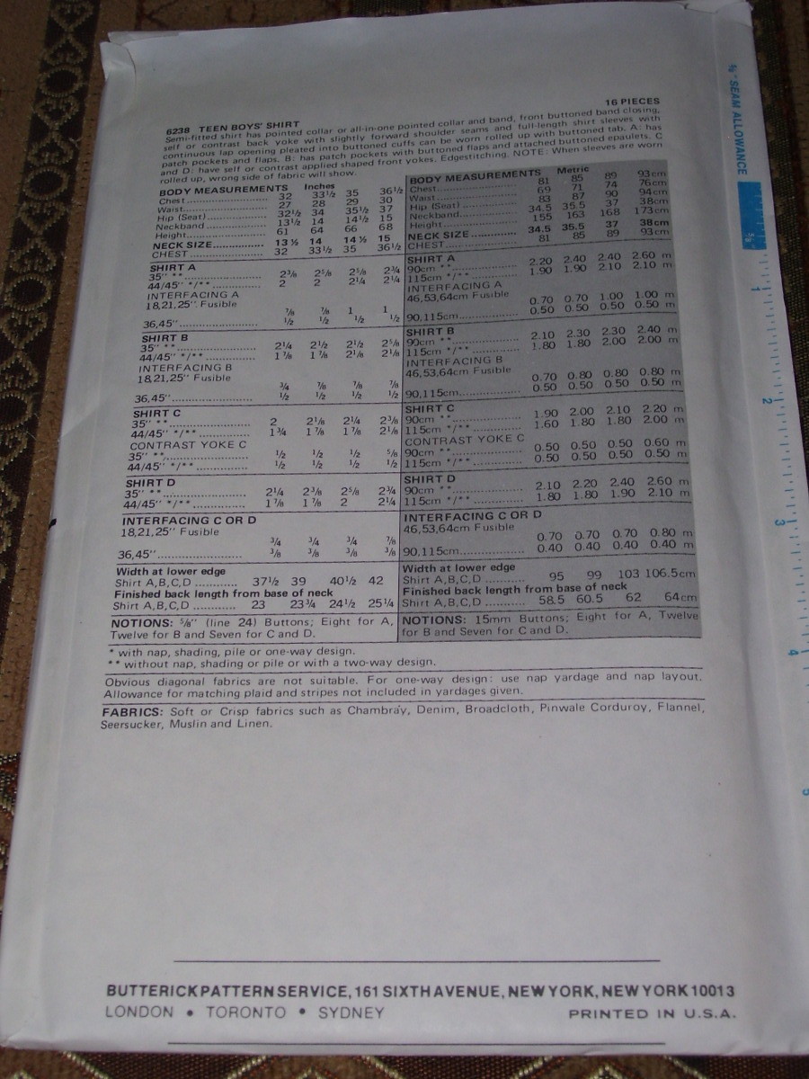 🌹 UNCIRCULATED 1970s BUTTERICK #6238 / #6239-MENS SHIRT PATTERN 13½-15½ ...