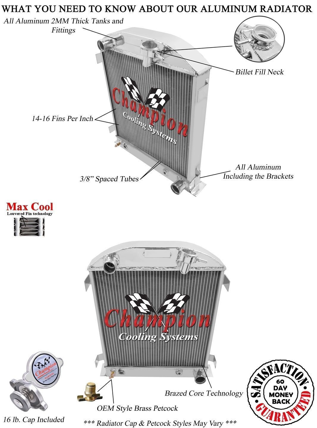 32 Ford Chopped 3 Row All Aluminum Champion DR Radiator CC1039 | eBay