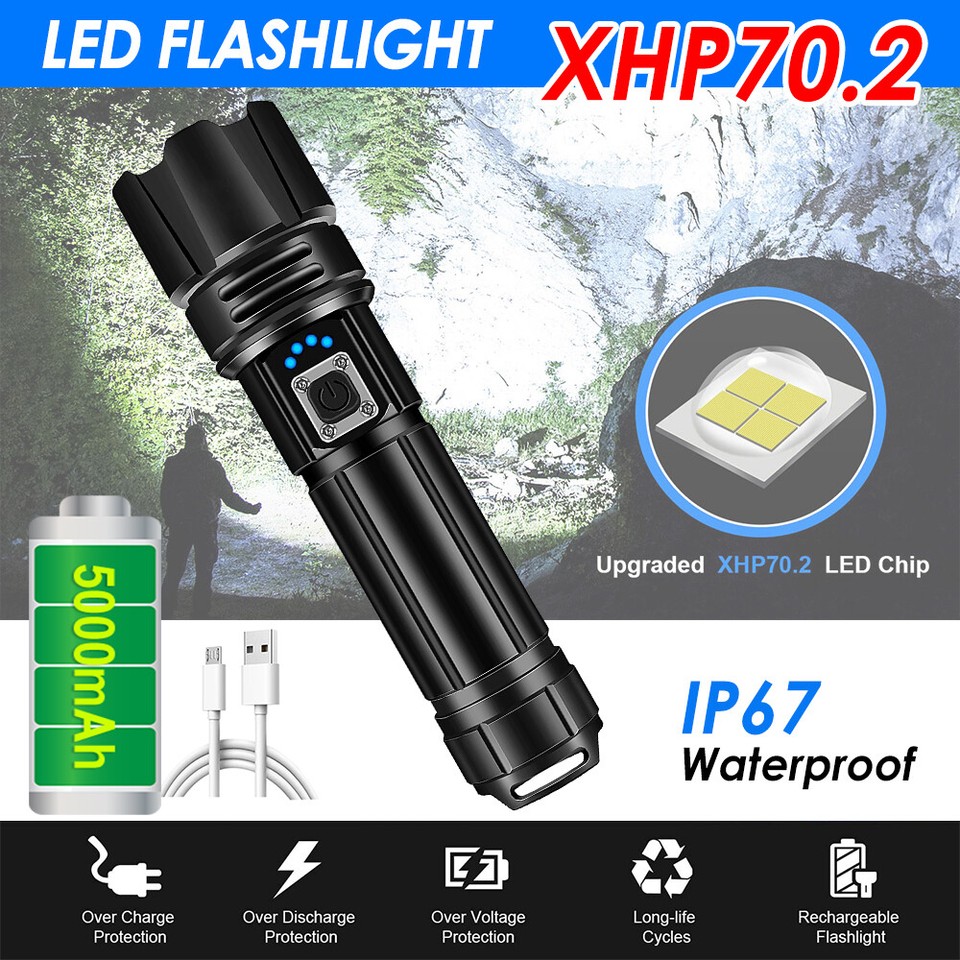 Super Bright LED Flashlight 20000 Lumen USB Rechargeable Flashlight ...