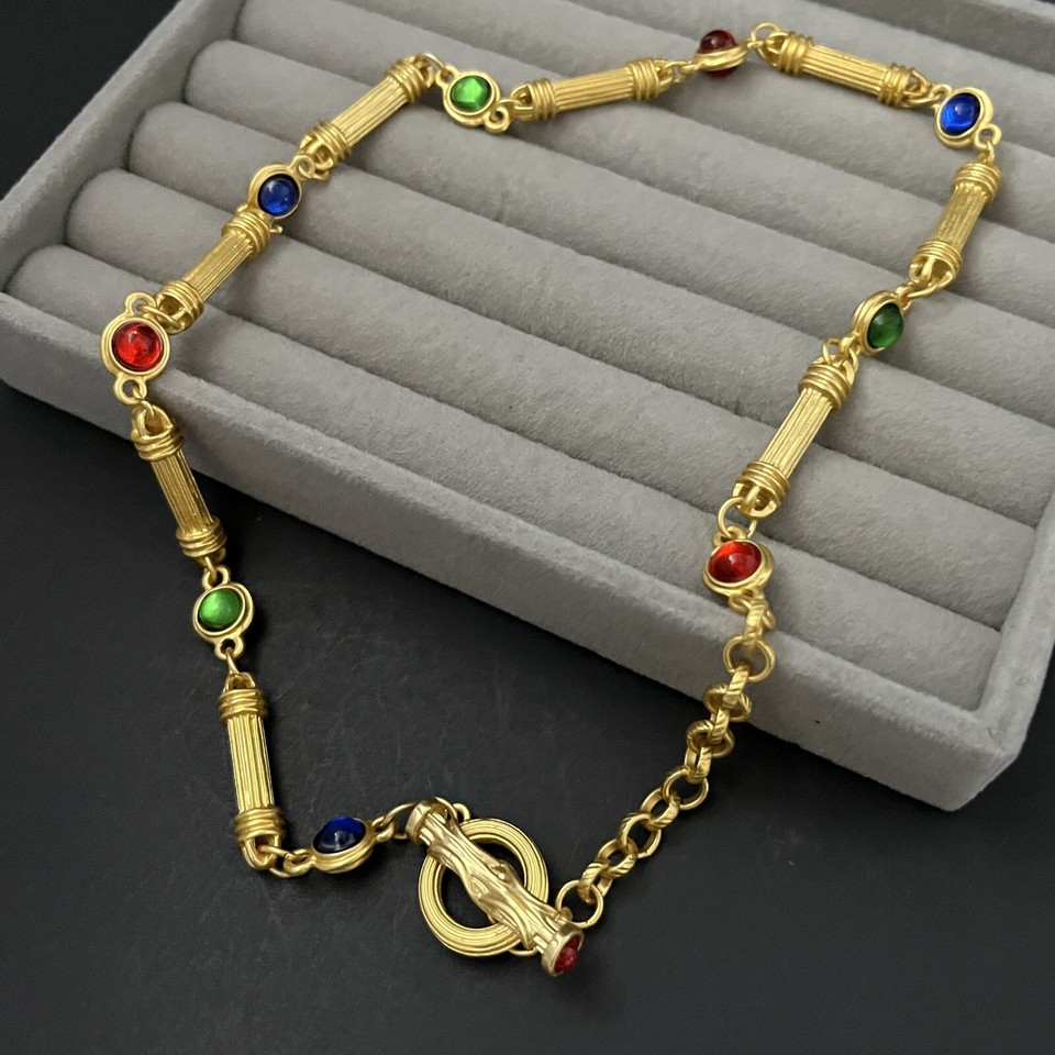 Gripoix Necklace Mogul Jewel Tone Matte Gold Station Chain 90s Style ...