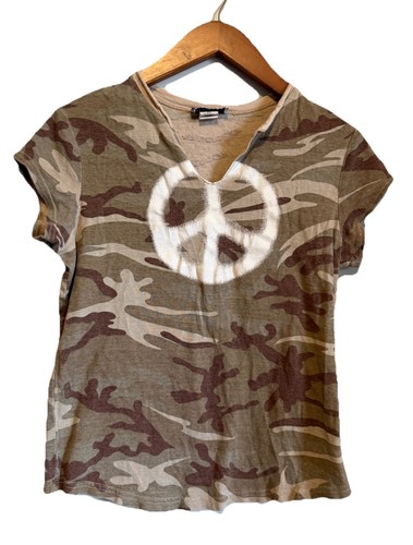Vintage Y2K Self Esteem Camo Camouflage Peace Sign Baby Tee Women’s XL ...
