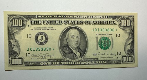 1990 J Kansas City $100 STAR NOTE U.S. Currency Federal Reserve CRISPY ...