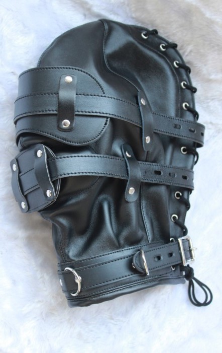 LEATHER GIMP Lockable O Ring Full Hood Mask Mouth Party Play Mask ...